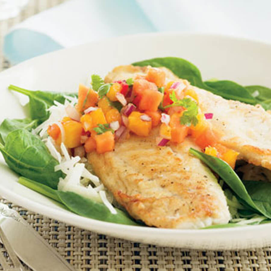 Dole NZ - Pan-Fried Fish with Pawpaw, Coriander and Chilli Salsa